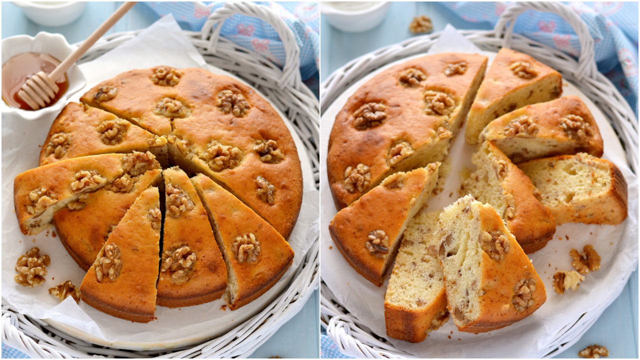 Pambıq Kimi Yumşaq Ballı və Qozlu Biskvit Resepti | Evdar.az